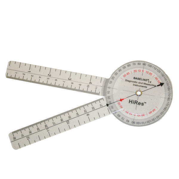 Baseline Plastic Goniometer - HiRes 360 Degree Head - 8 inch Arms, 25 ...