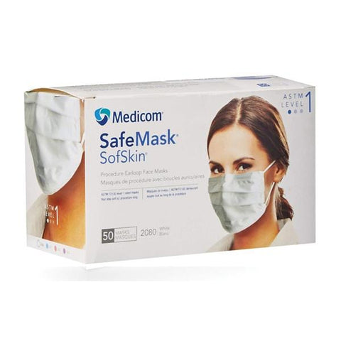 Medicom Mask Safe+Mask Sofskin ASTM Level 1 White 50/Bx, 10 BX/CA - 20 ...