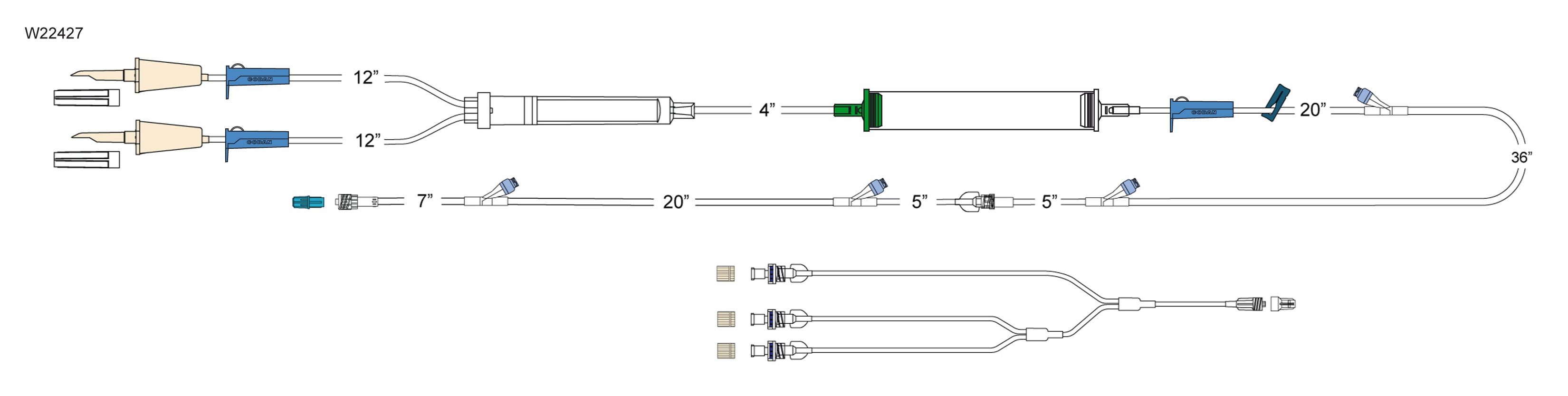 CODAN (2) non-vented spikes, (3) roller clamps, 200 micron filter cham ...
